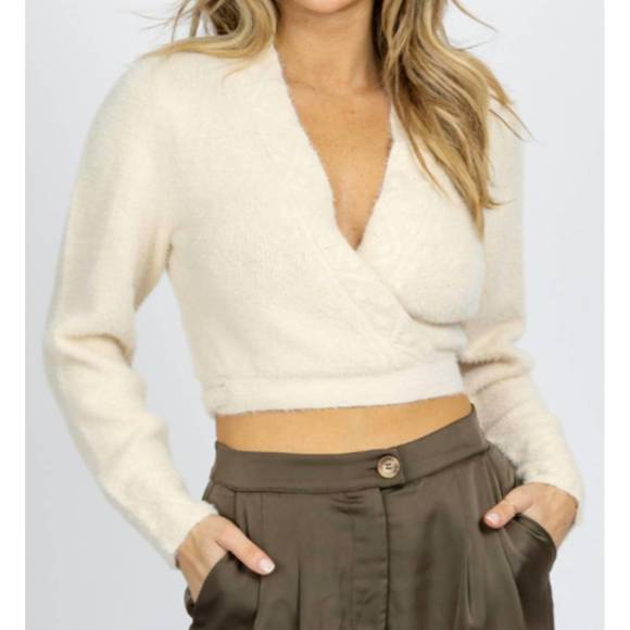 Lush | Sweaters | New Lush Front Wrapped Tie Sweater In Cream | Poshmark